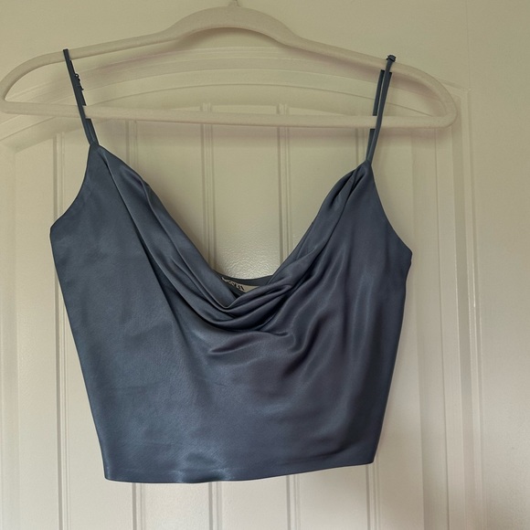 Zara | Tops | Zara Blue Satin Top | Poshmark